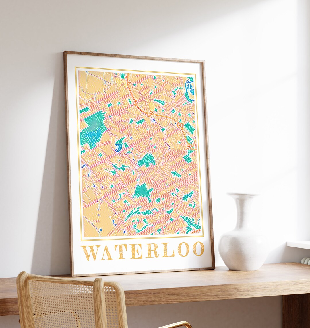 Watercolor Waterloo Map Print of Waterloo Ontario Painting Map of ...