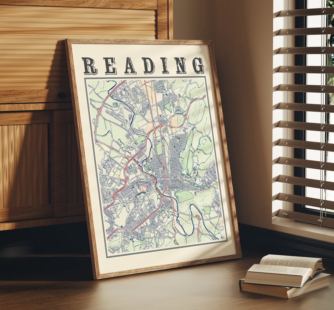 Antique Reading PA Map Poster of Reading Pennsylvania Wall Art of ...
