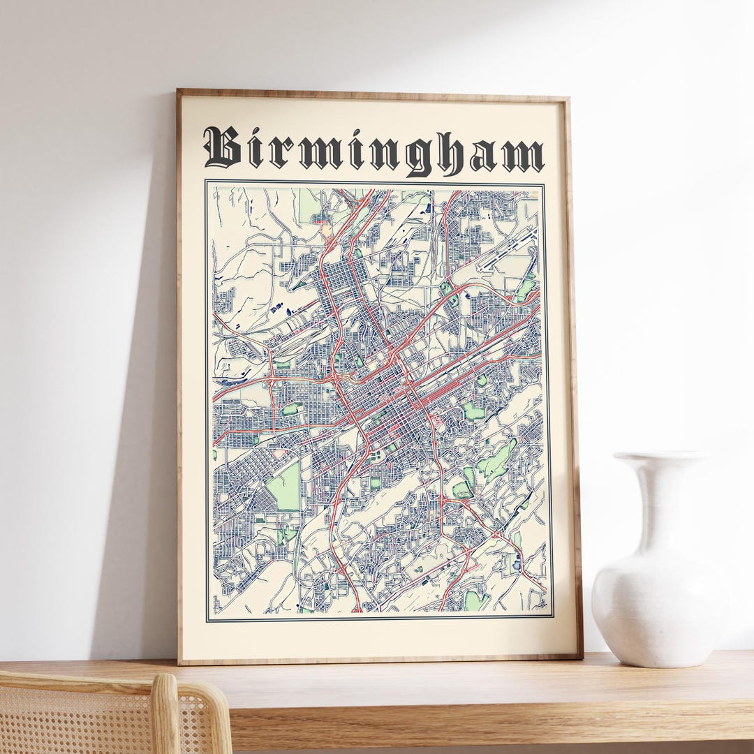 Classic Birmingham Alabama Map Poster of Birmingham Print of Birmingham ...
