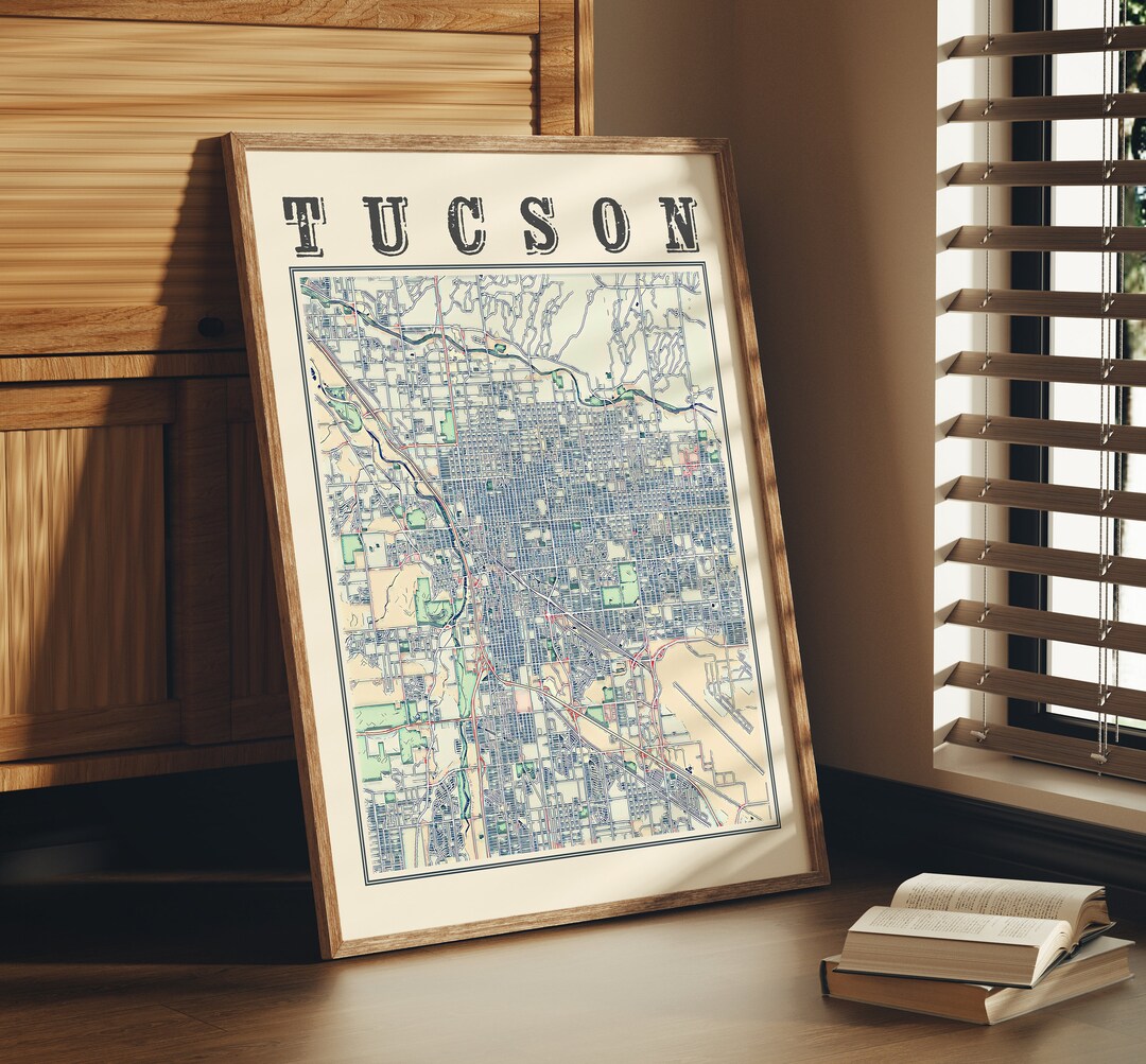 Antique Tucson Map Poster of Tucson Arizona Classic Map of Tucson Print ...