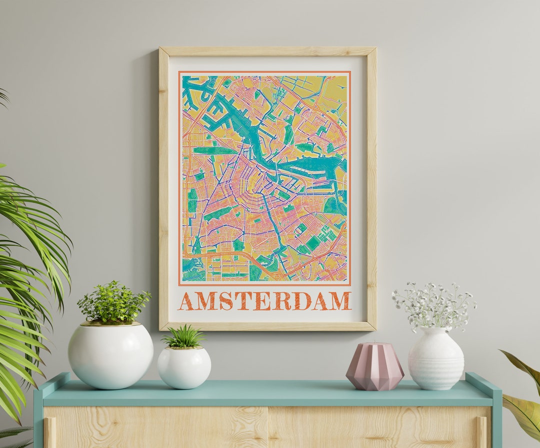 Watercolor Amsterdam Map Poster of Amsterdam Wall Art of Holland Map of ...