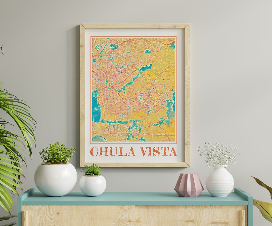 Watercolor Chula Vista Map Poster of Chula Vista California Map of ...
