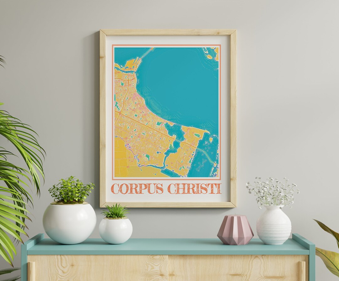 Watercolor Corpus Christi Map Poster of Corpus Christi Texas Map of ...