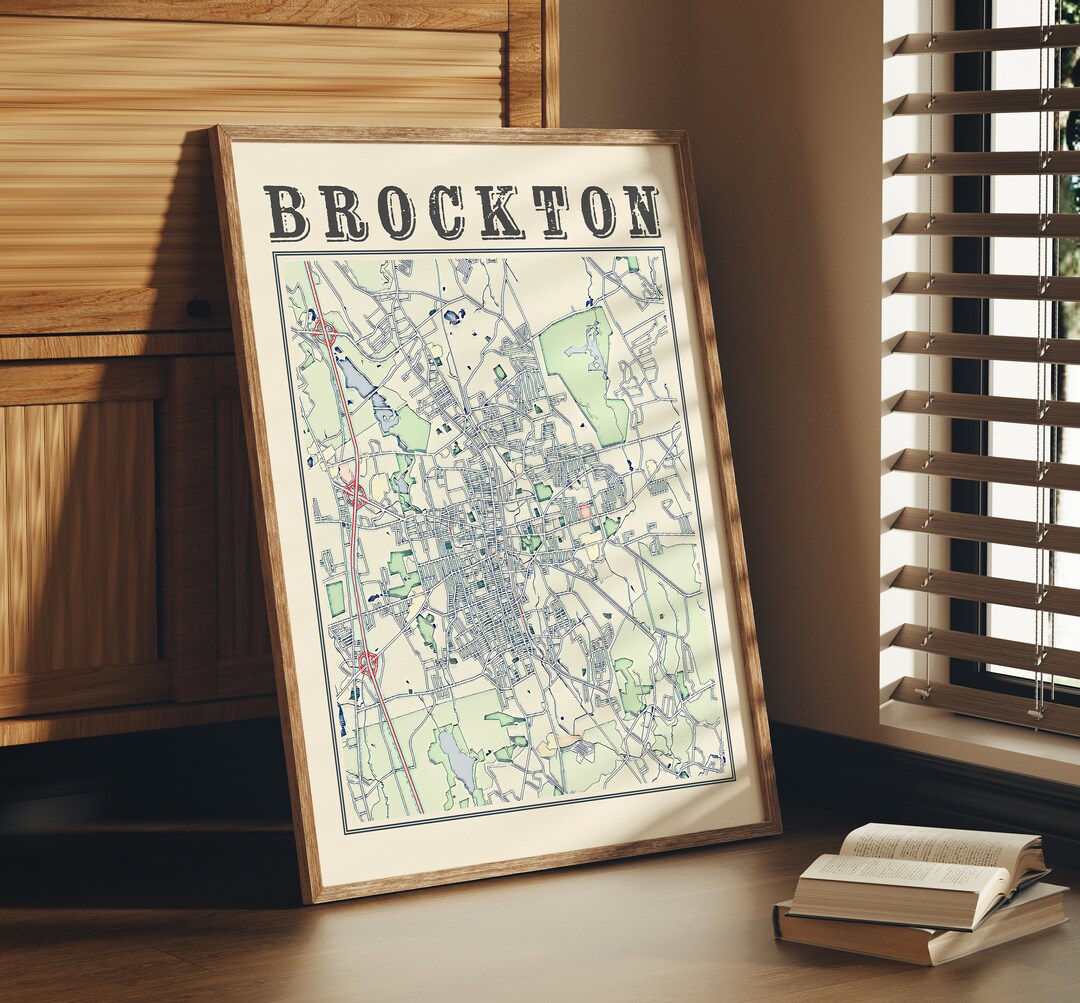 Antique Brockton Massachusetts Map Poster of Brockton Wall Art of ...