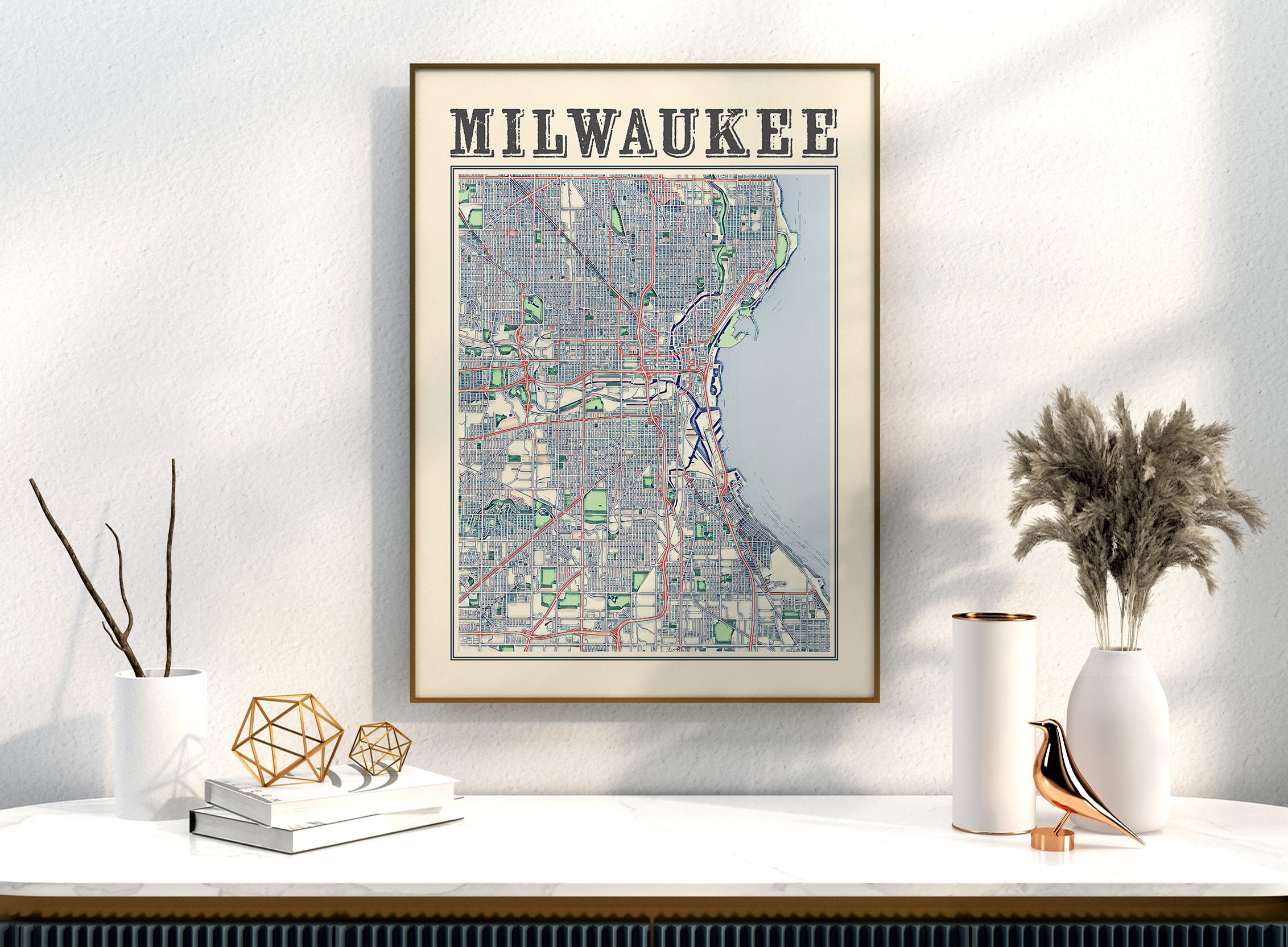 Antique Milwaukee Map Poster of Milwaukee Wisconsin Classic - Etsy
