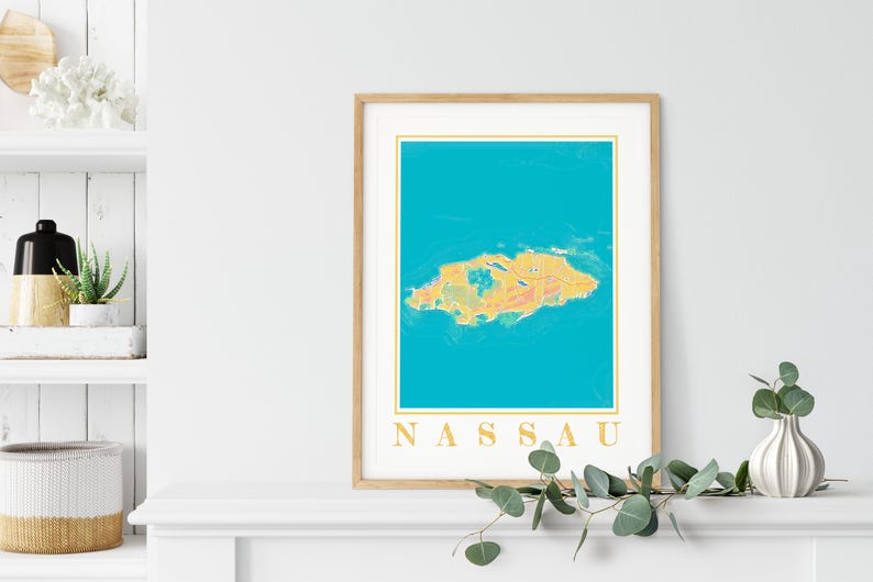 Watercolor Nassau Bahamas Map Art Print: Souvenir Home Decor - Etsy