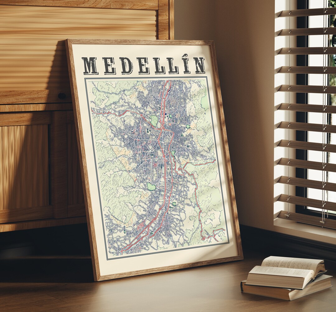 Antique Medellin Map Poster of Medellin Colombia Classic Map of ...