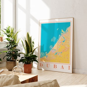 Watercolor Dubai Map Poster of Dubai UAE Map of Dubai Wall Art of ...