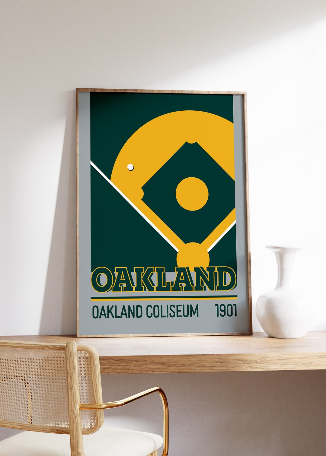 Oakland Baseball Poster Oakland Coliseum Print of Athletics Fan Gift of ...