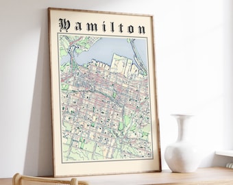 Hamilton Map ontario Giclee Print Reproduction of a Vintage Map ...