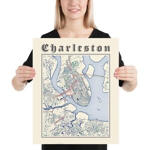 Classic Charleston Map Poster of Charleston South Carolina Print of ...