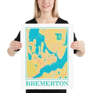 Watercolor Bremerton Map Poster of Bremerton Washington Map of ...