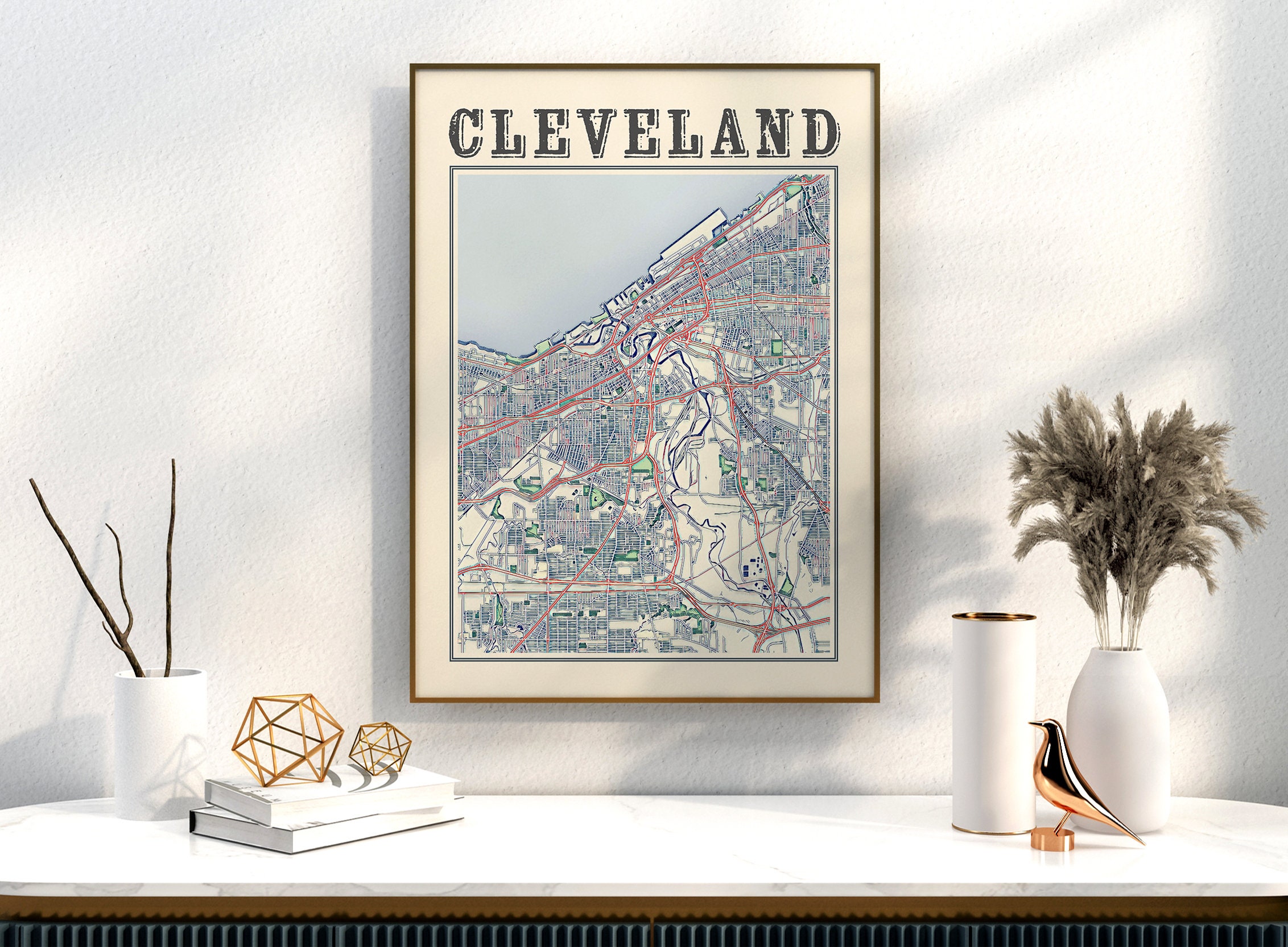Antique Cleveland Map Poster of Cleveland Ohio Classic Map of - Etsy