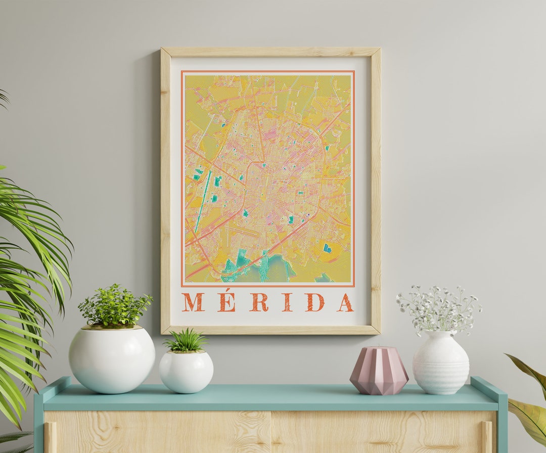 Watercolor Merida Mexico Map Poster of Merida Map of Merida Wall Art of ...