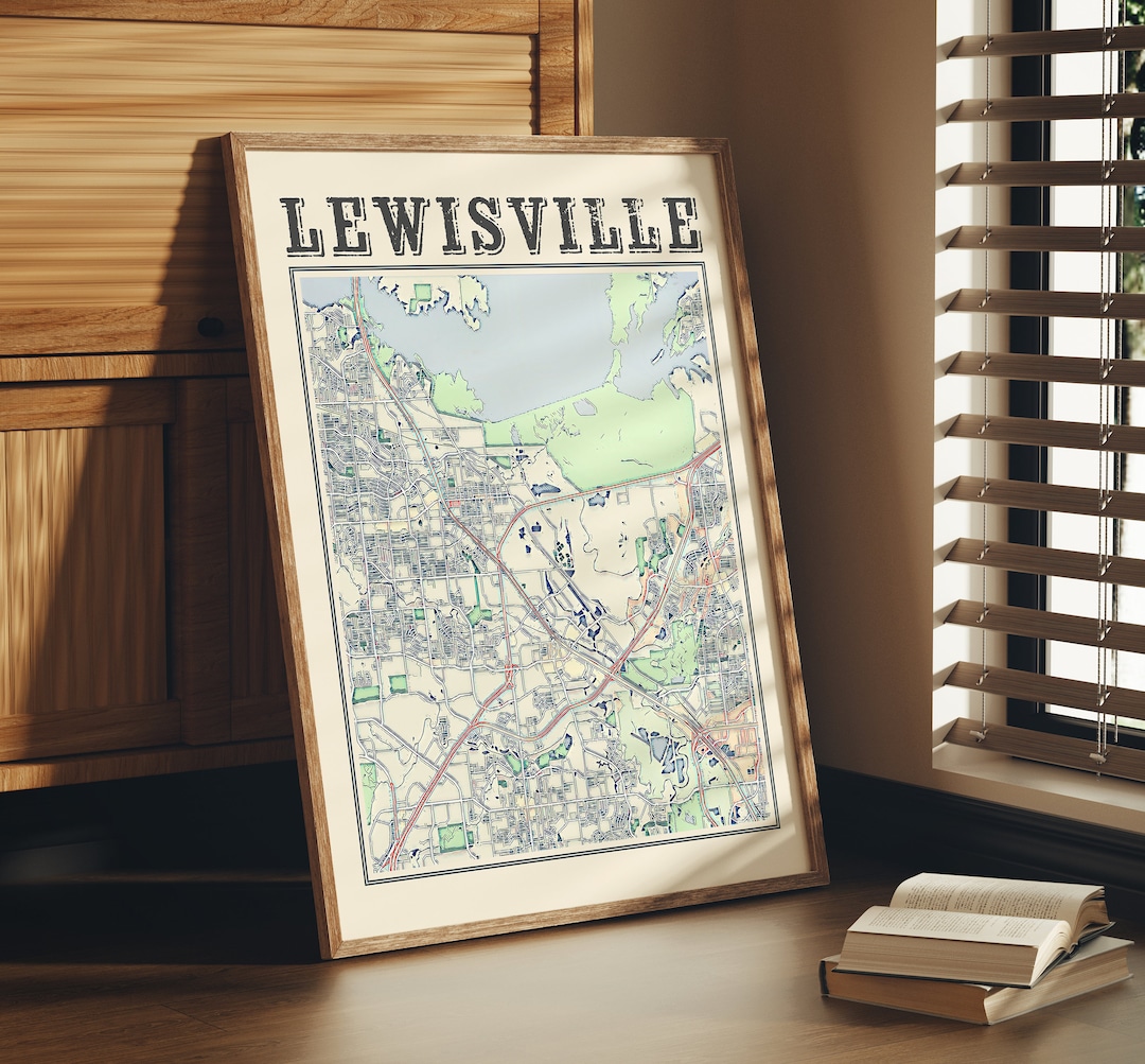 Antique Lewisville Map Poster of Lewisville Texas Wall Art of ...