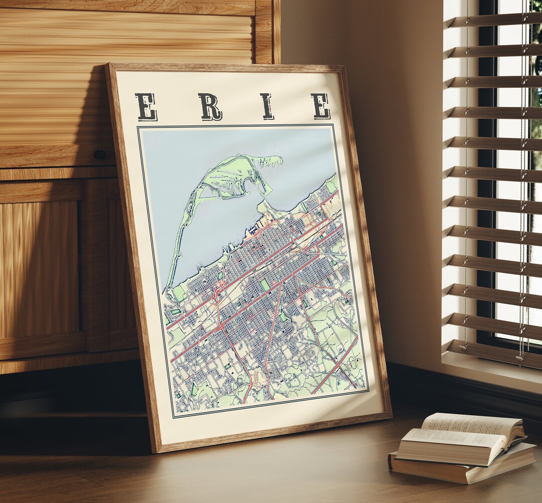 Antique Erie Pennsylvania Map Poster of Erie Vintage Home Décor of Erie ...