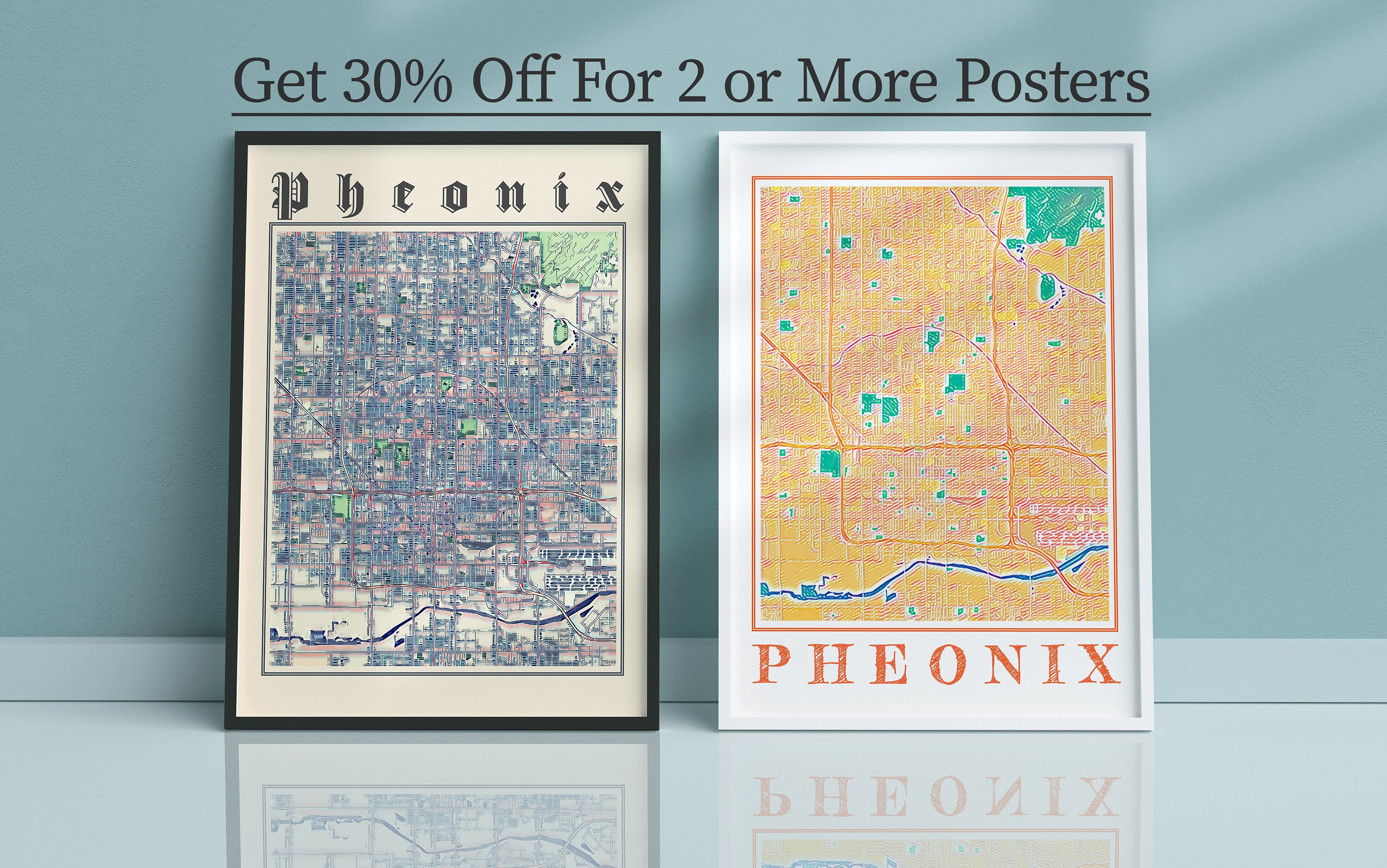 Phoenix Map Print Classic Map of Phoenix Phoenix Poster - Etsy