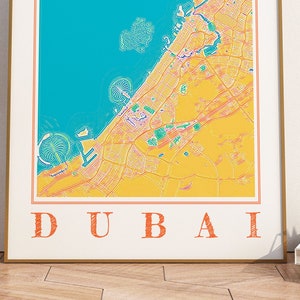 Watercolor Dubai Map Poster of Dubai UAE Map of Dubai Wall Art of ...