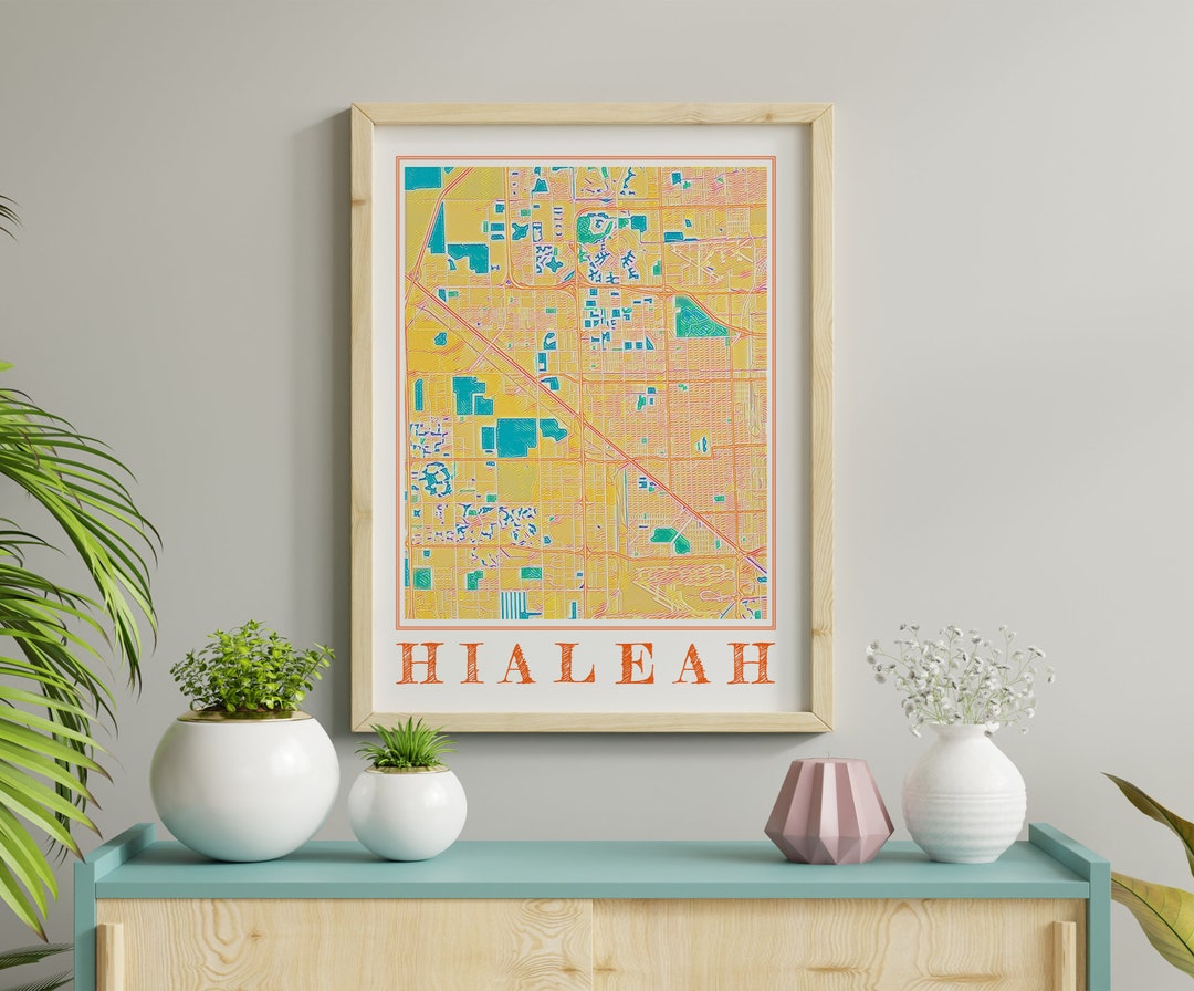 Watercolor Hialeah Map Poster of Hialeah Florida Map of Hialeah Wall ...