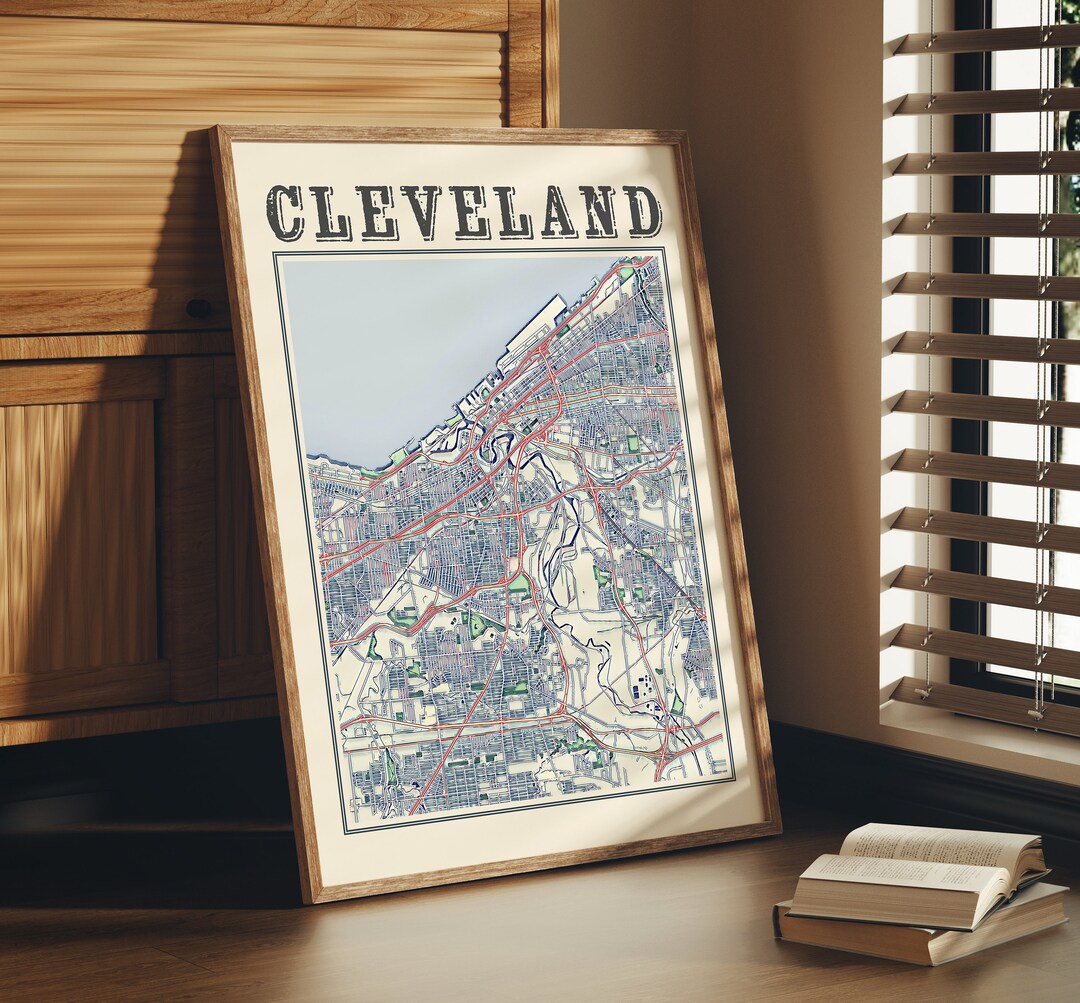 Antique Cleveland Map Poster of Cleveland Ohio Classic Map of Cleveland ...