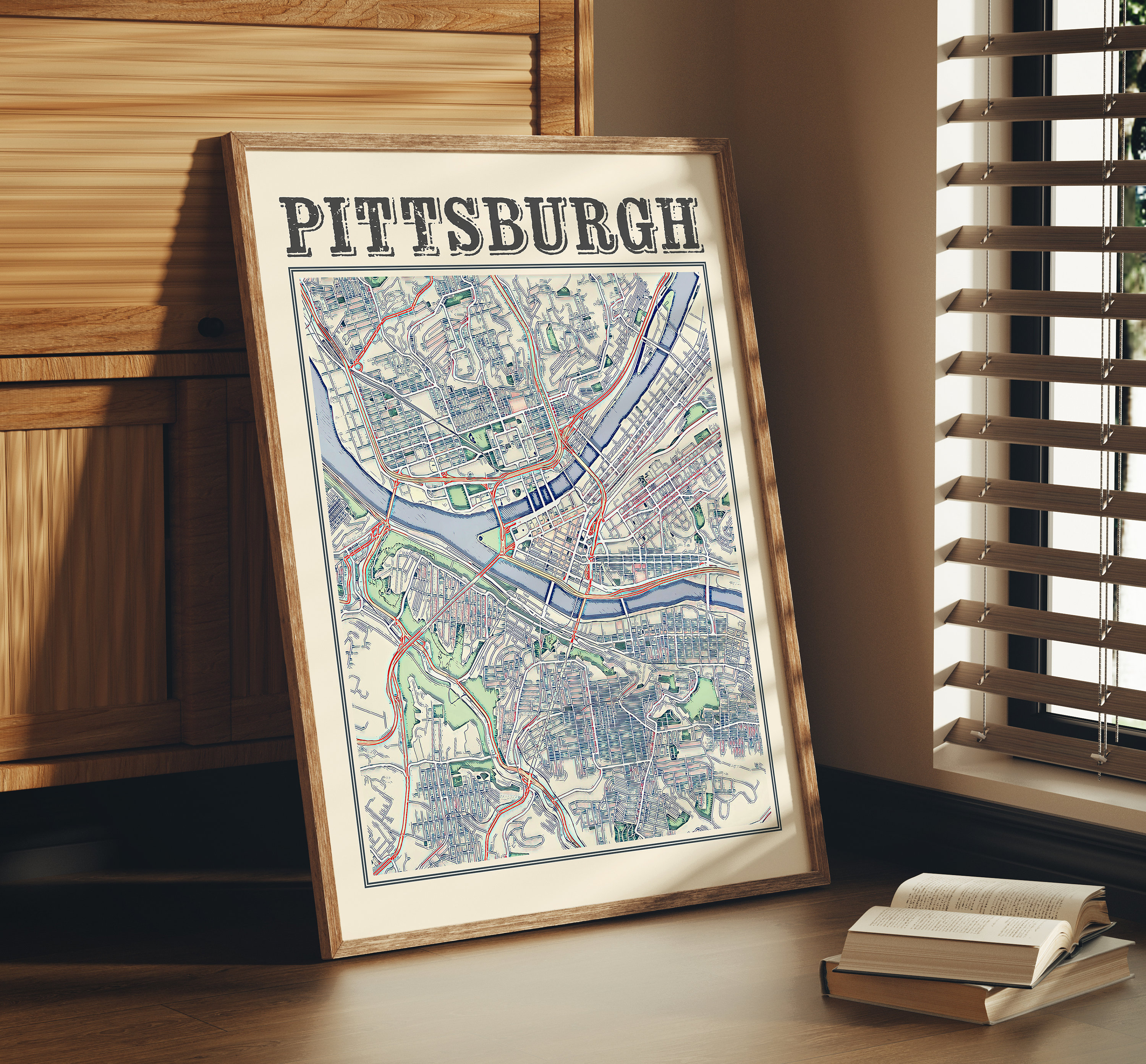 Antique Pittsburgh Map Poster of Pittsburgh Pennsylvania Classic Map of ...