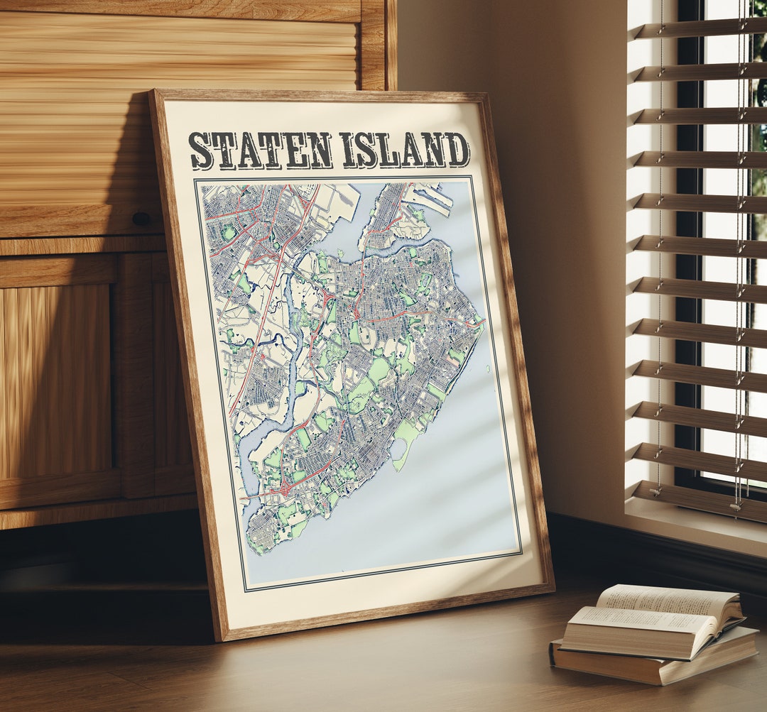 Antique Staten Island Map Poster of Staten Island New York Classic Map ...