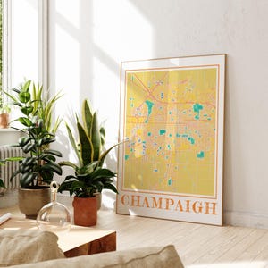 Watercolor Champaign Illinois Map Poster of Champaign Map of Champaign ...