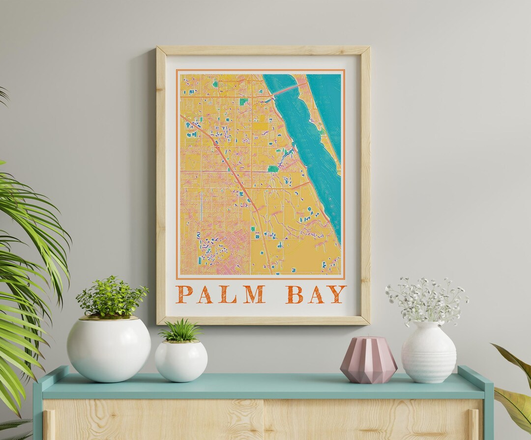 Watercolor Palm Bay Florida Map Poster of Palm Bay Map of Palm Bay Wall ...