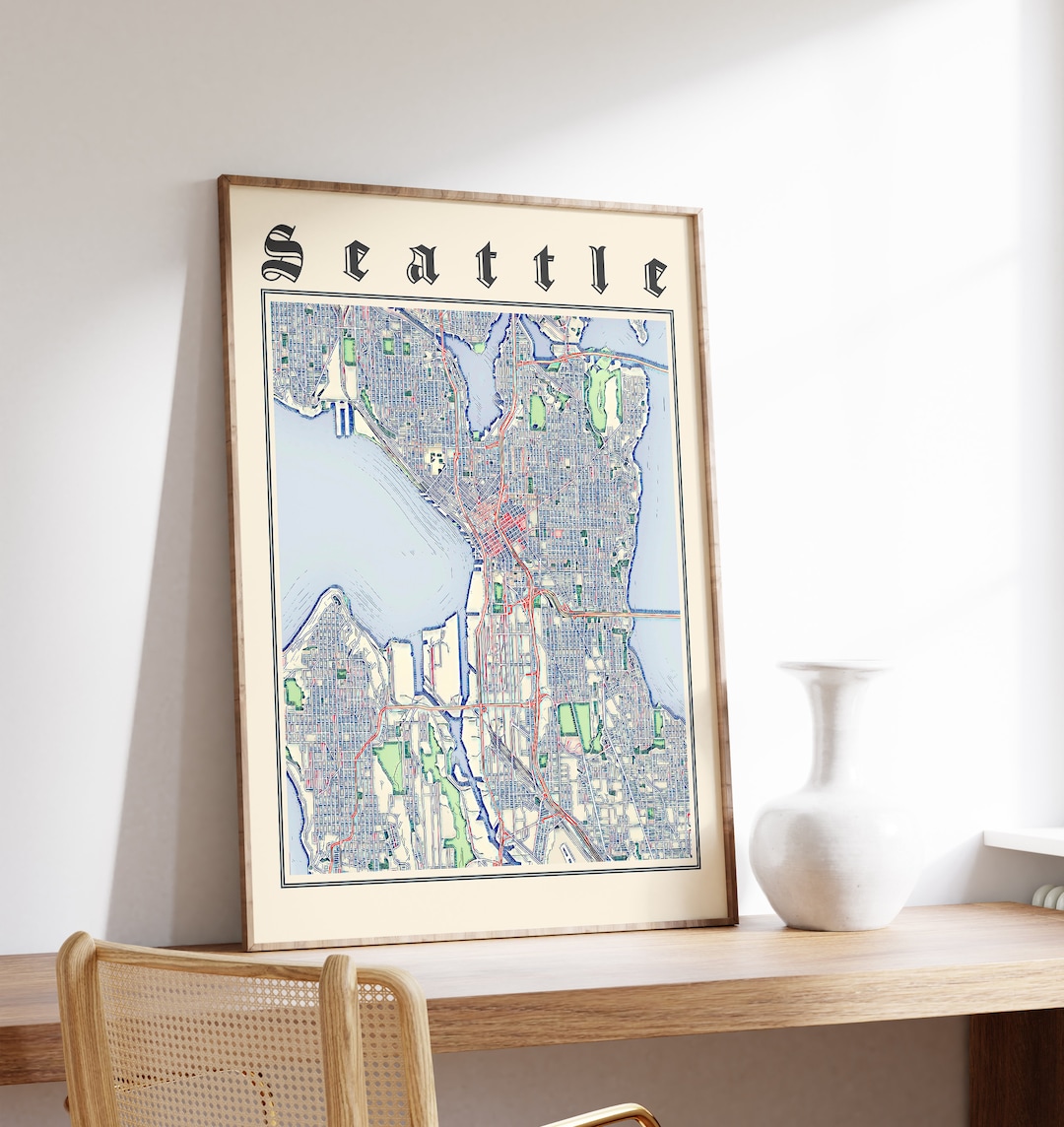 Seattle Map Print, Classic Map of Seattle, Seattle Poster, Seattle ...