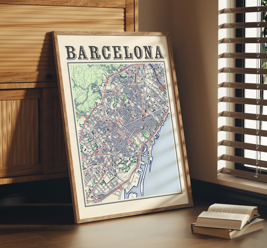 Antique Barcelona Map Poster of Barcelona Spain Classic Map of ...