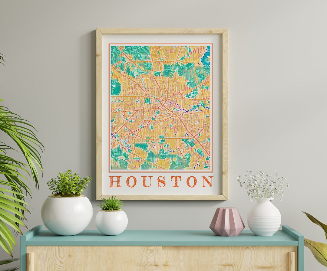 Watercolor Houston Map Poster of Houston Wall Art of Texas Map of ...