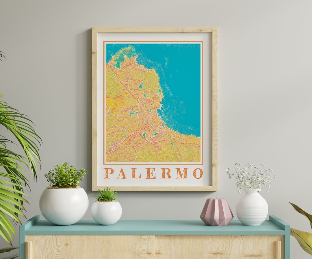 Watercolor Palermo Map Poster of Palermo Italy Map of Palermo Wall Art of Palermo Gift of ...