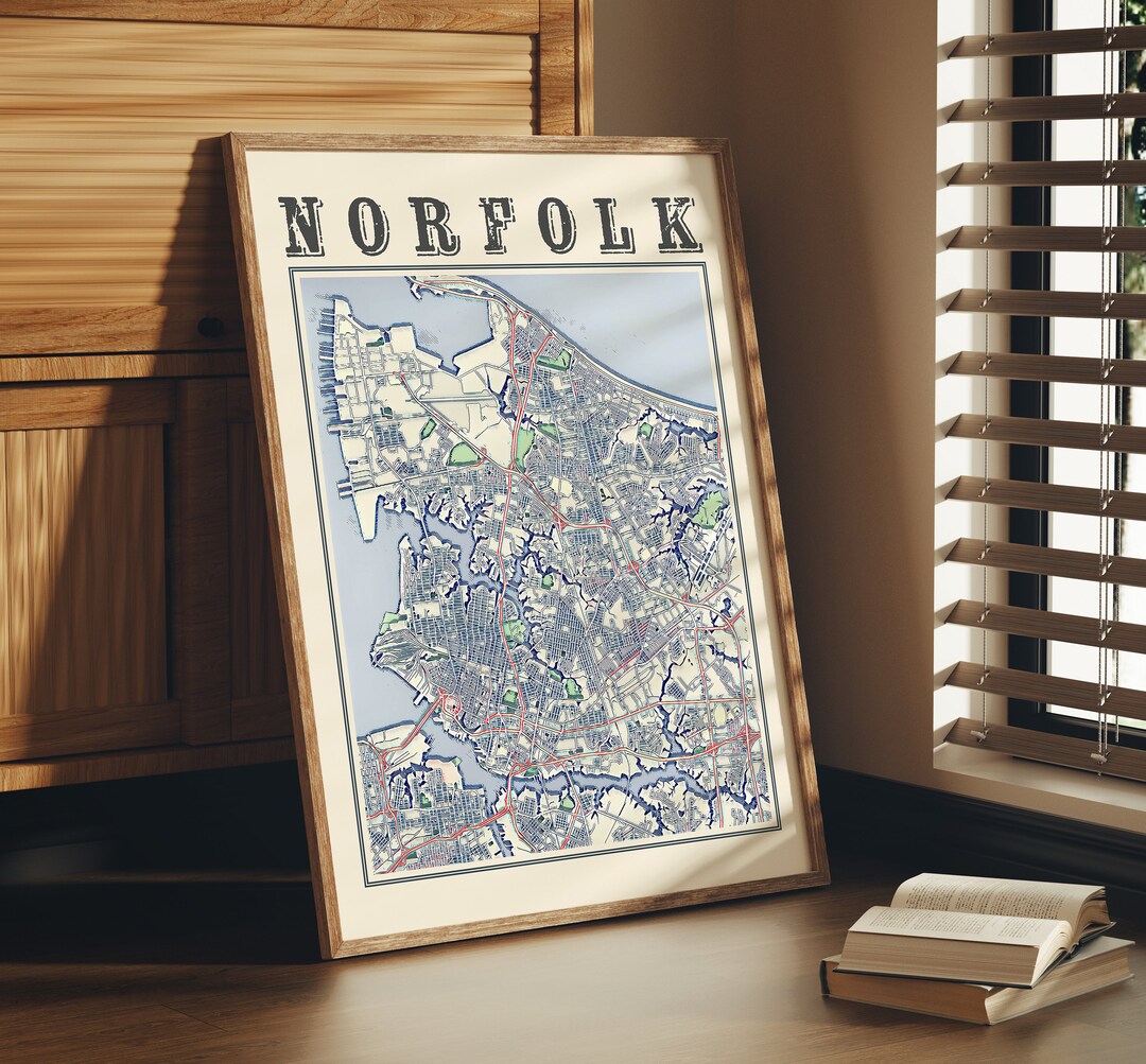 Antique Norfolk Map Poster of Norfolk Virginia Classic Map of Norfolk Print of Norfolk Wall Art ...
