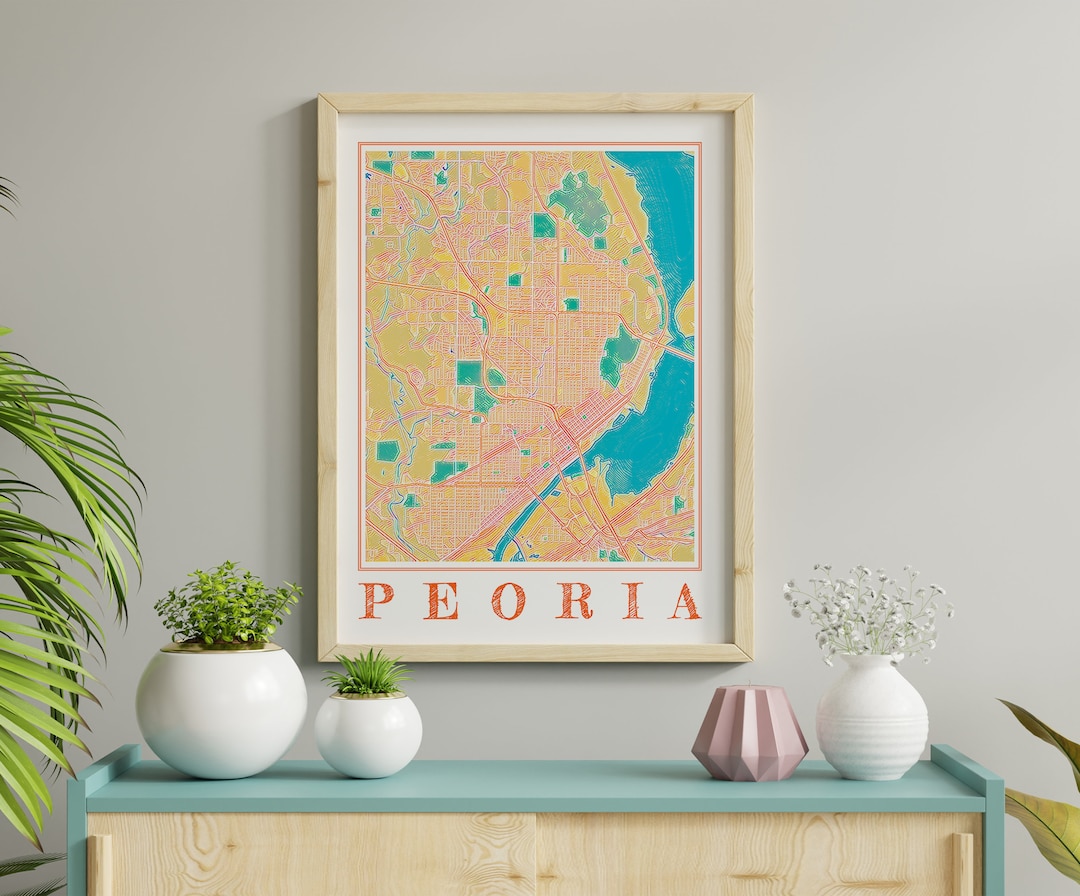 Watercolor Peoria Map Poster of Peoria Illinois Map of Peoria Wall Art ...