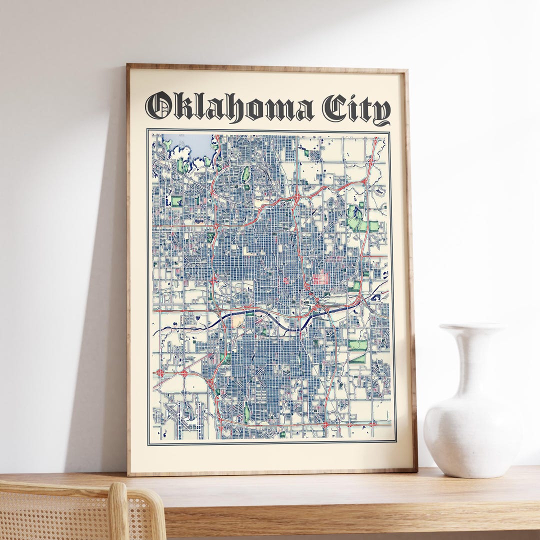 Oklahoma City Map Print, Classic Map of Oklahoma City, Oklahoma City ...