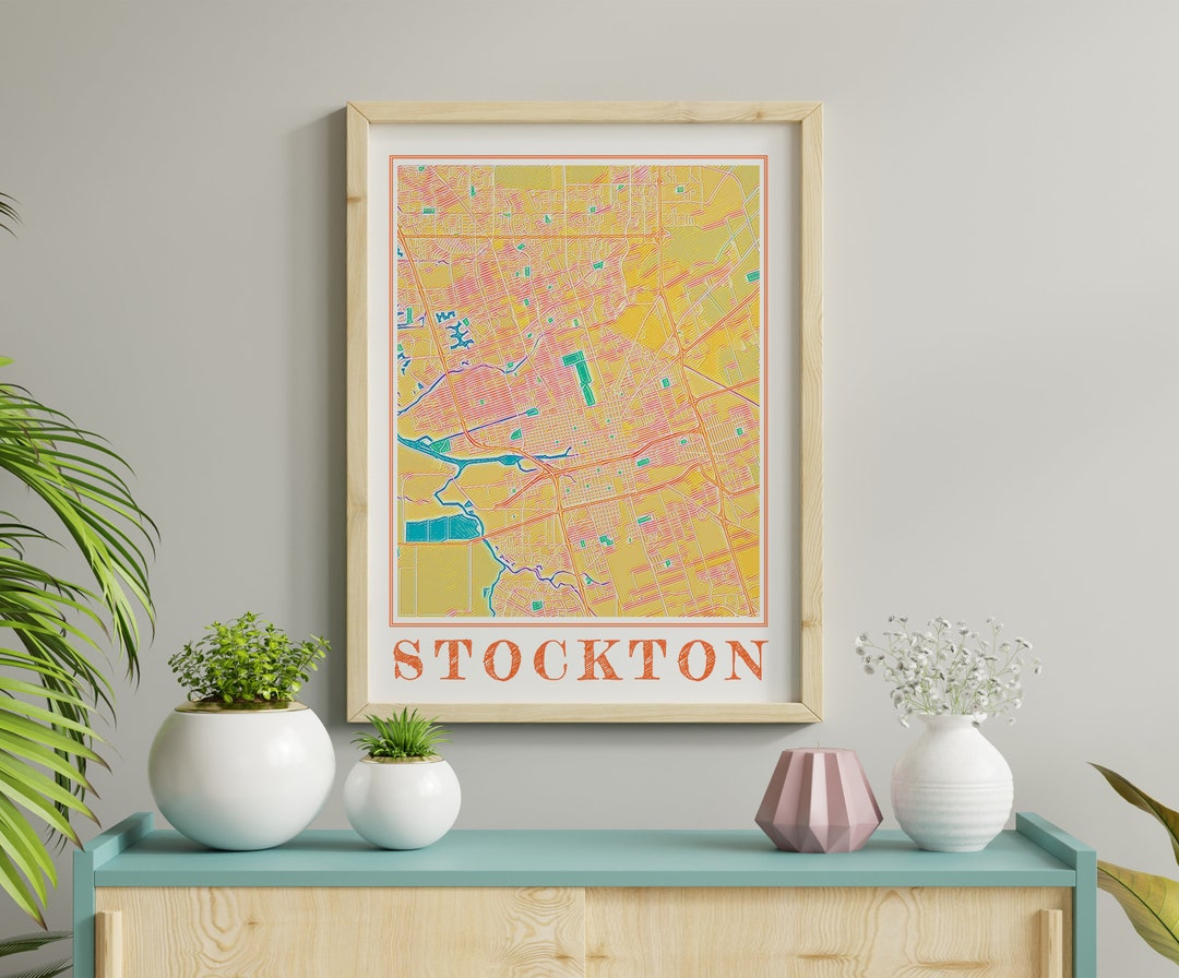 Watercolor Stockton Map Poster of Stockton California Map of Stockton ...