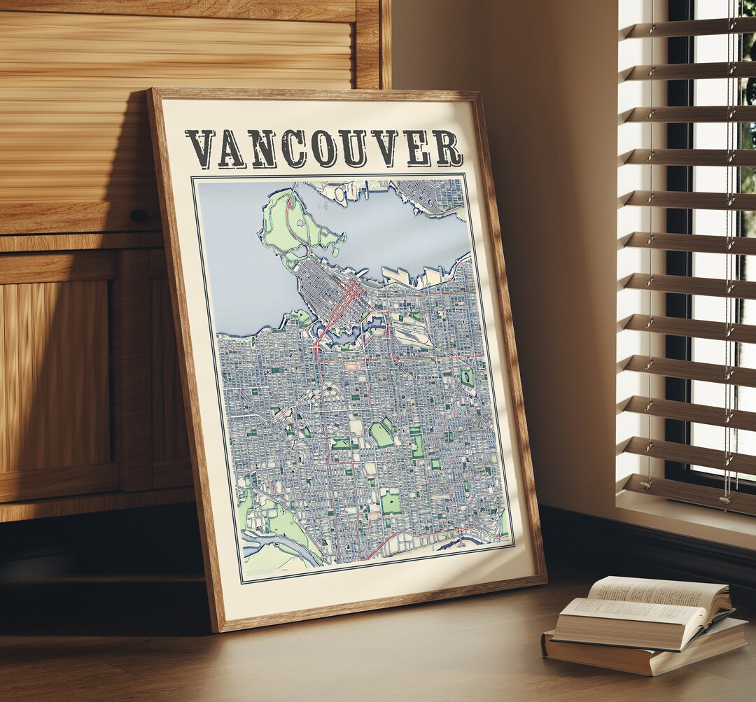 Antique Vancouver Map Poster of Vancouver British Columbia Classic Map ...