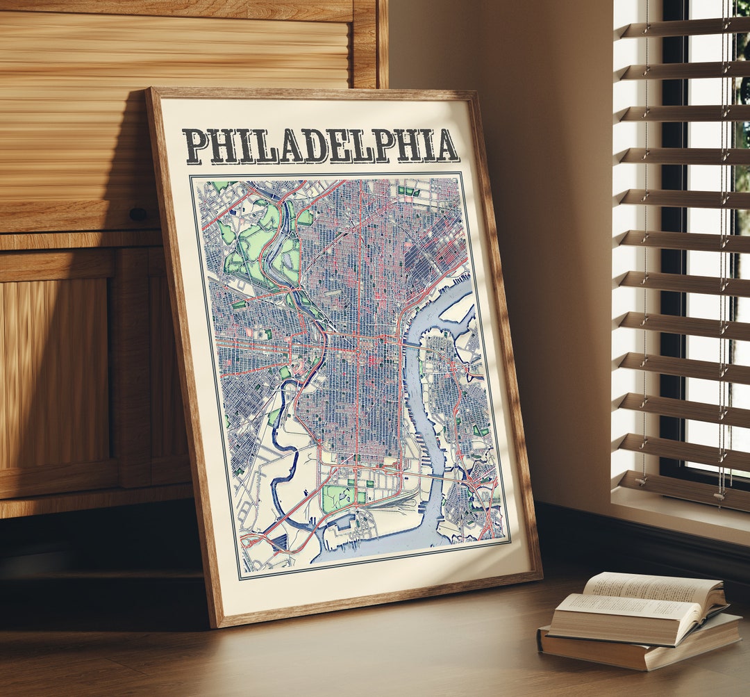 Antique Philadelphia Map Poster of Philadelphia Pennsylvania Classic ...