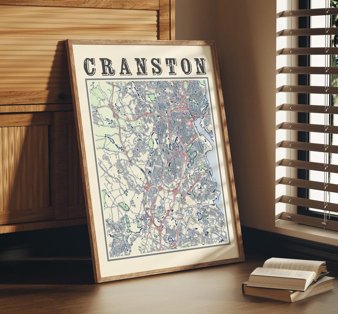 Antique Cranston RI Map Poster of Cranston Rhode Island Wall Art of ...