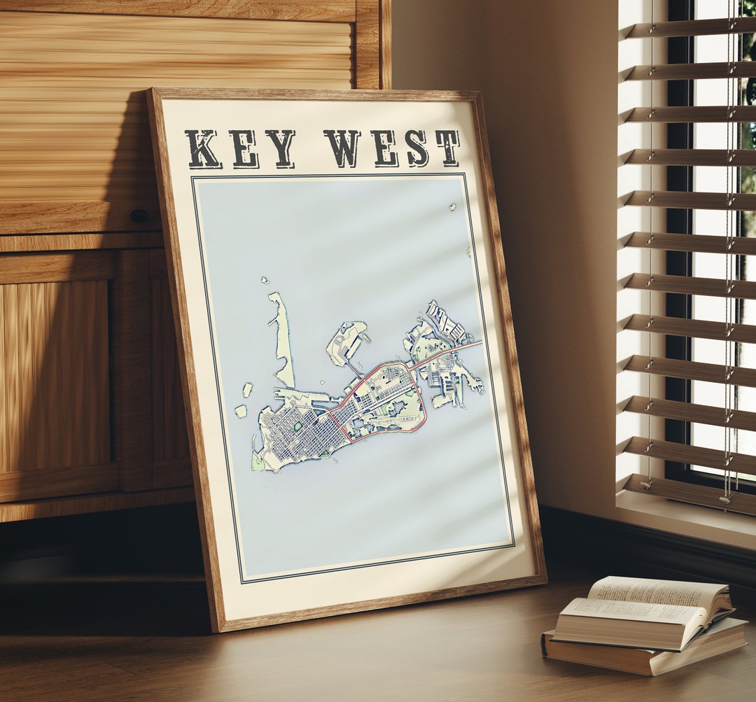 Antique Key West Map Poster of Key West Florida Wall Art of Key West FL ...