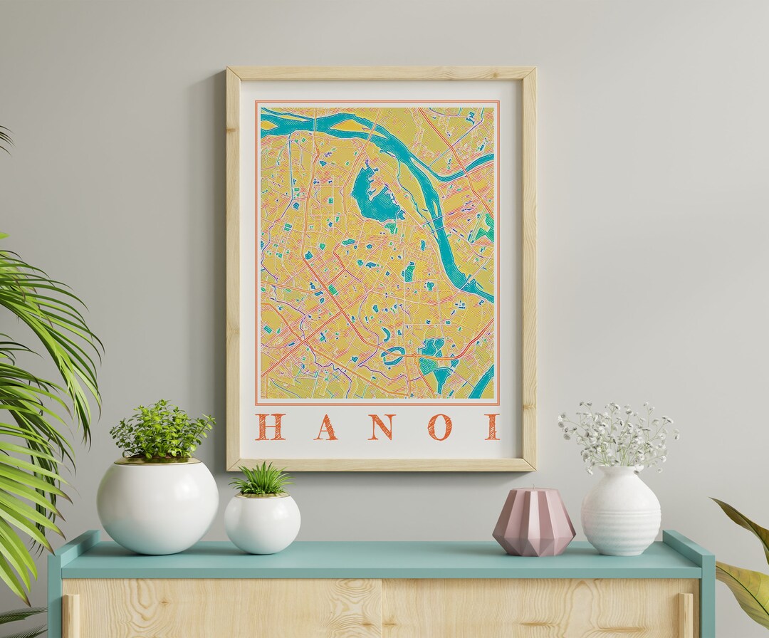 Watercolor Hanoi Map Poster of Hanoi Vietnam Map of Hanoi Wall Art of ...