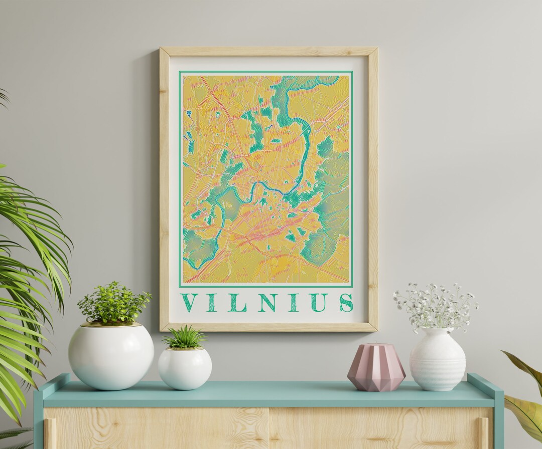 Watercolor Vilnius Map Poster of Vilnius Lithuania Map of Vilnius Wall ...