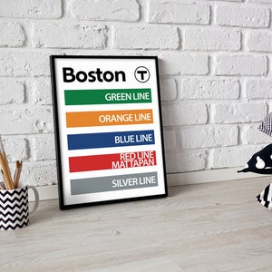 Minimal Boston Subway Print of Boston MBTA Map Poster of Boston Subway ...