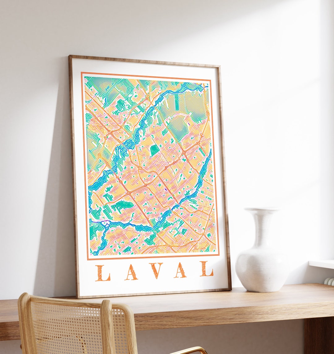 Laval Map Poster Watercolor Painting Map of Laval Print of Laval Quebec ...