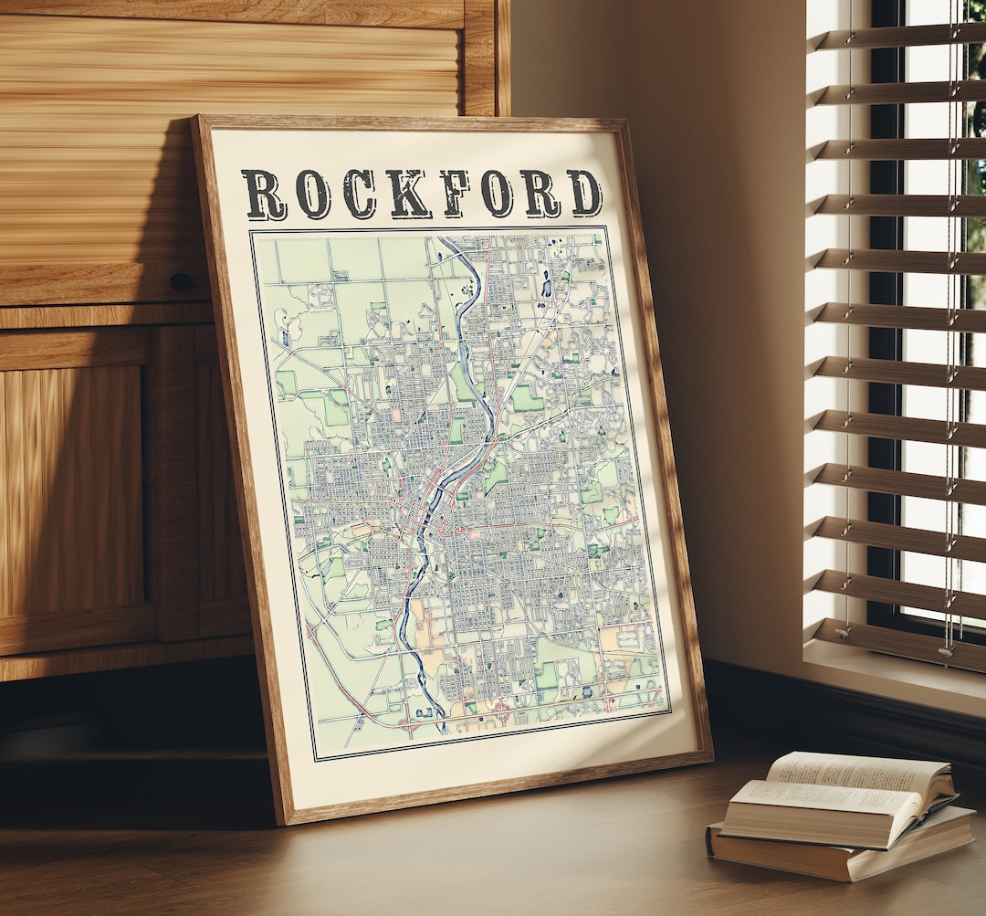 Antique Rockford Illinois Map Poster of Rockford Vintage Home Décor of ...
