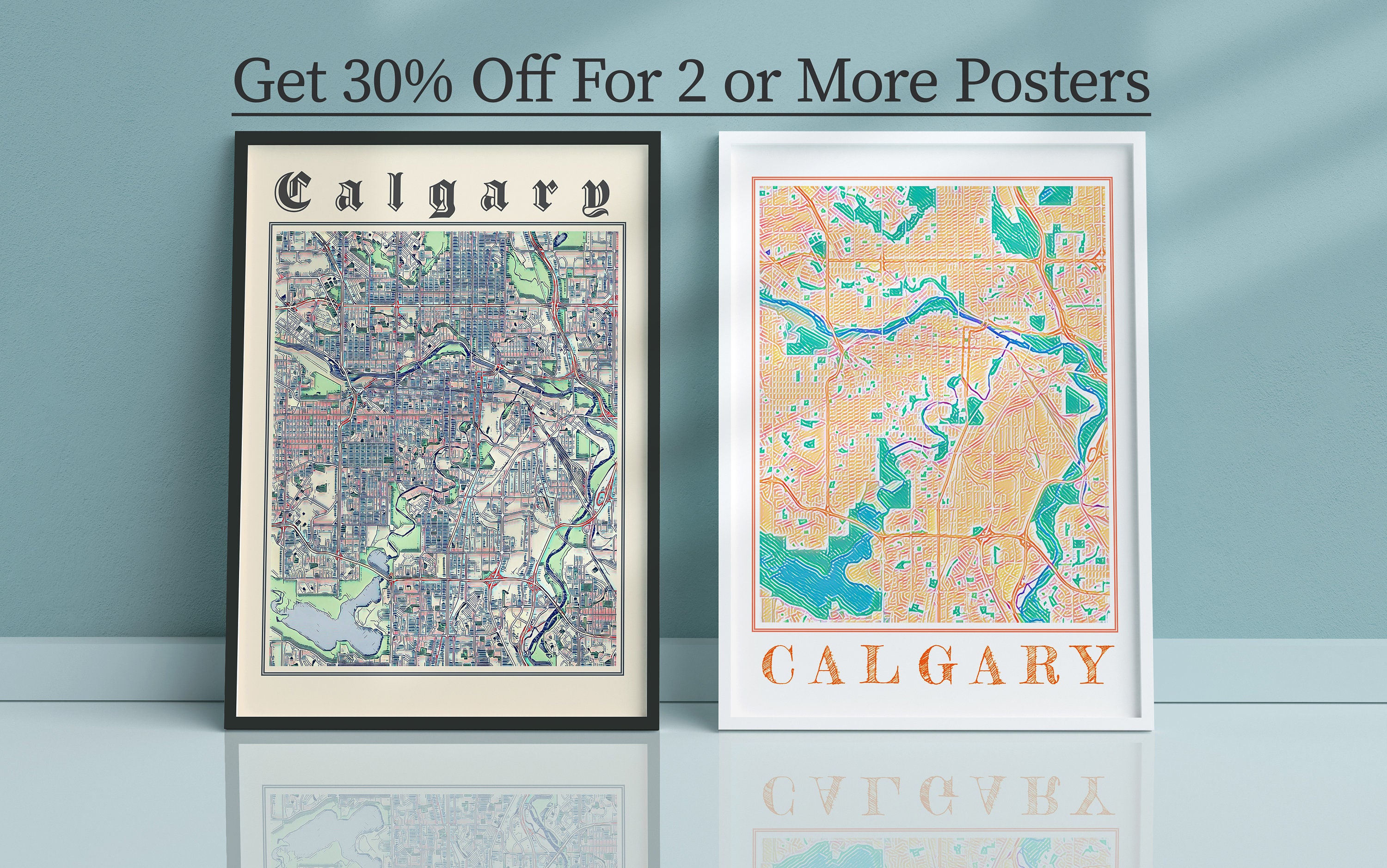 Cartel del mapa de Calgary mapa clásico de Calgary impresión - Etsy México