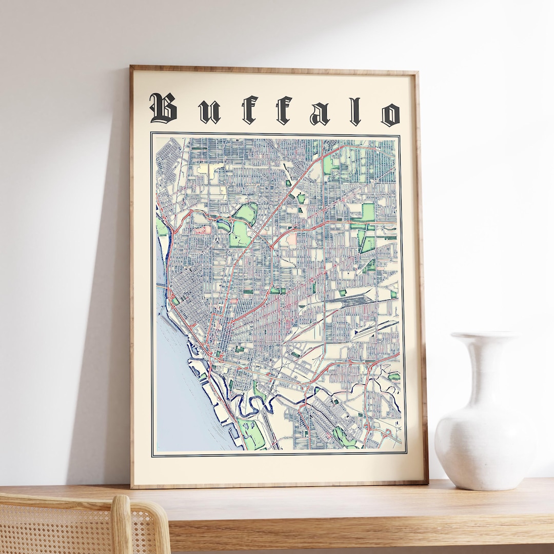 Classic Buffalo Map Poster of Buffalo New York Print of Buffalo NY Map ...