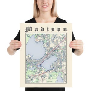 Classic Madison Map Poster of Madison Wisconsin Print of Madison WI Map ...
