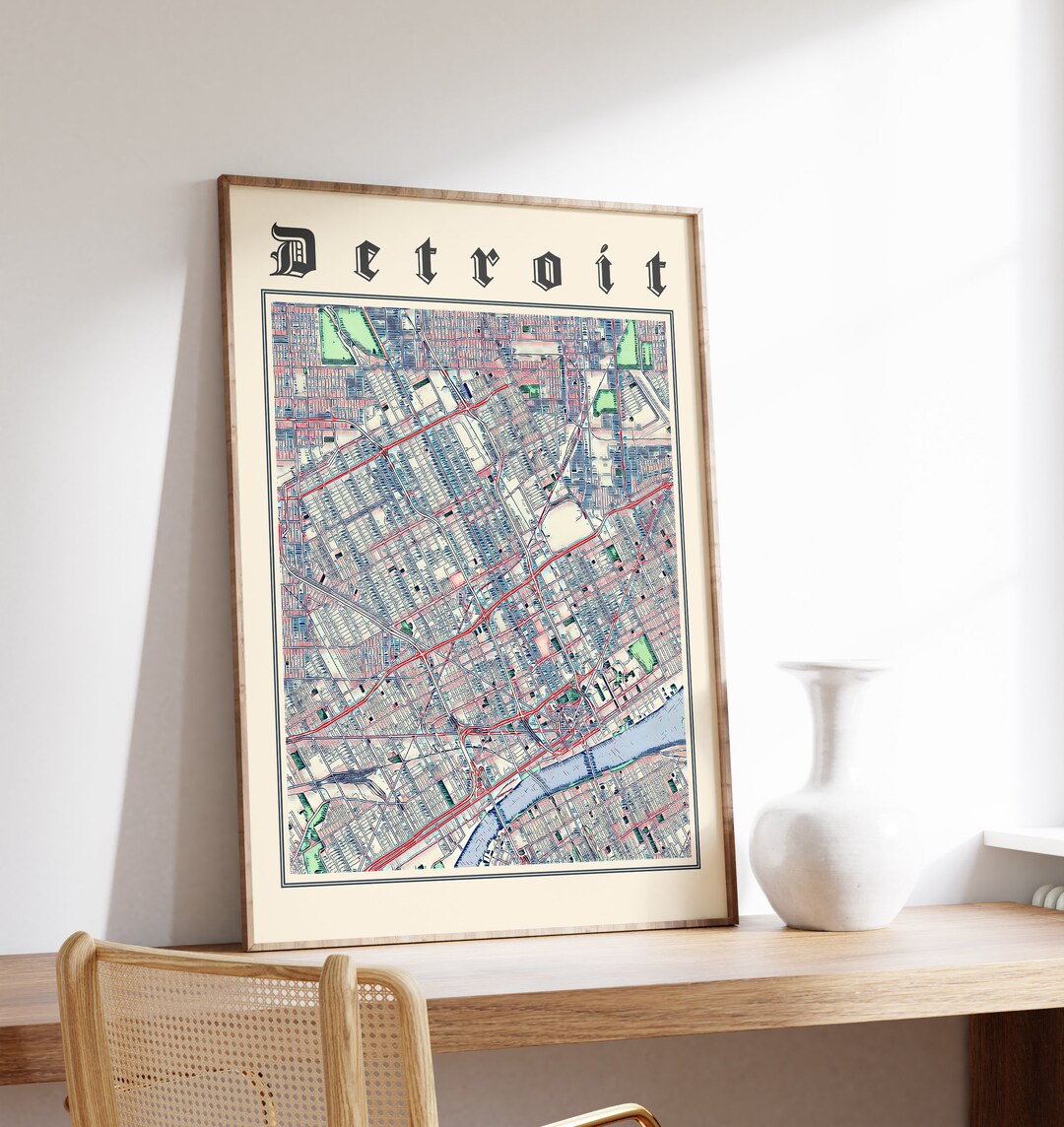 Detroit Map Print, Classic Map of Detroit, Detroit Poster, Detroit ...