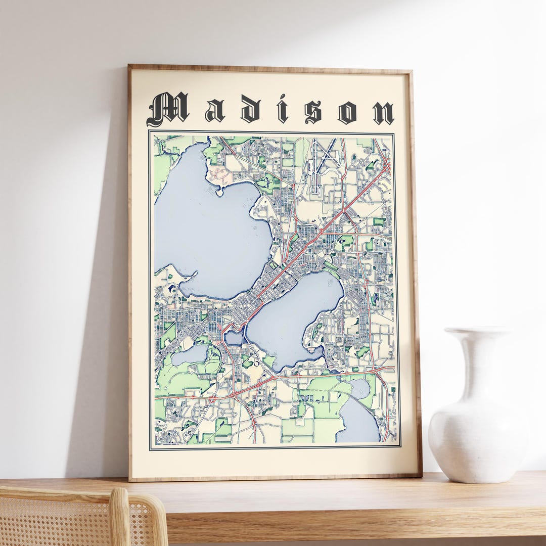 Classic Madison Map Poster of Madison Wisconsin Print of Madison WI Map ...